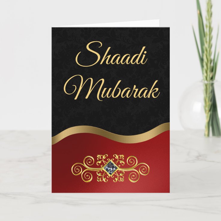 Elegant Ornate Black and Red Shaadi Mubarak Card | Zazzle