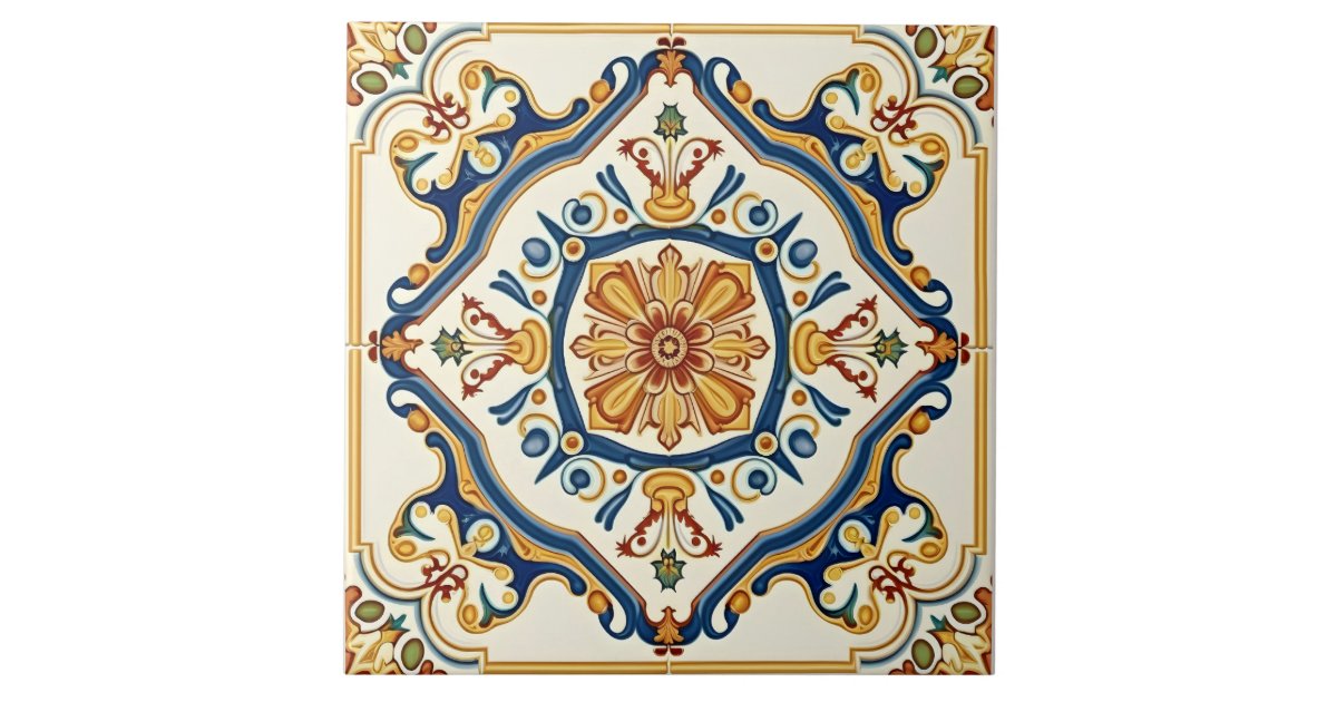 Elegant Ornate Colorful Spanish Ceramic Tile | Zazzle
