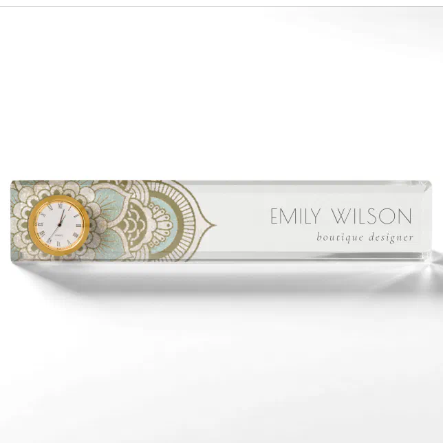 Elegant Ornate Gold Foil Teal Turquoise Mandala Desk Name Plate | Zazzle