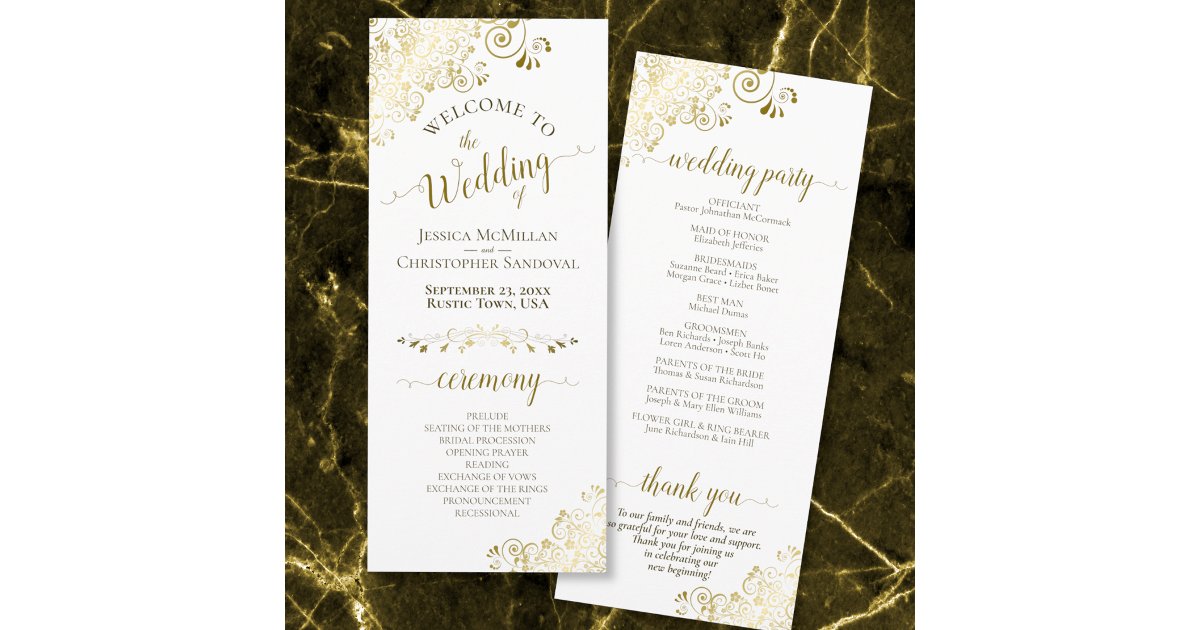 Elegant Ornate Gold Frills on White Wedding Program | Zazzle