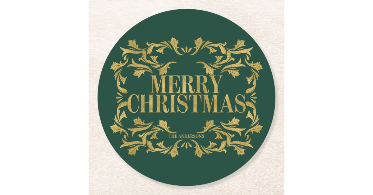 Elegant Ornate Gold Merry Christmas Coasters | Zazzle