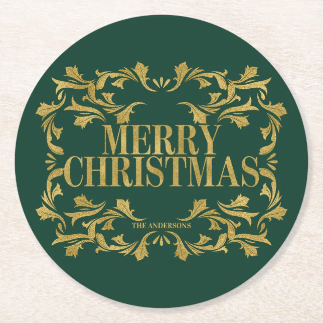 Elegant Ornate Gold Merry Christmas Coasters | Zazzle