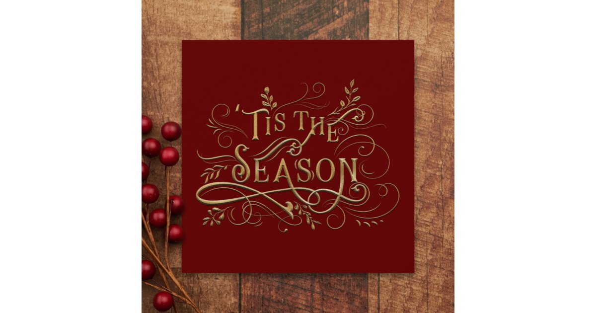 Elegant Ornate Gold 'Tis the Season Typography Holiday Card | Zazzle