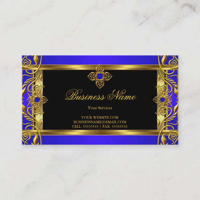 Elegant Ornate Royal Blue Jewel Black Gold Business Card | Zazzle