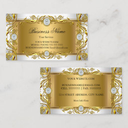 Elegant Ornate Royal Jewel White Golden Gold leaf Business Card | Zazzle