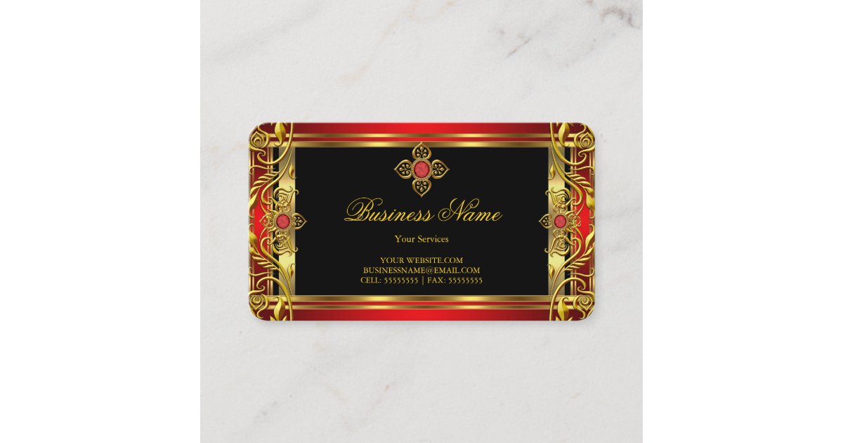 Elegant Ornate Royal Red Jewel Black Gold Business Card | Zazzle