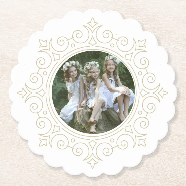 Elegant Ornate Snowflake Holiday Photo Paper Coaster | Zazzle
