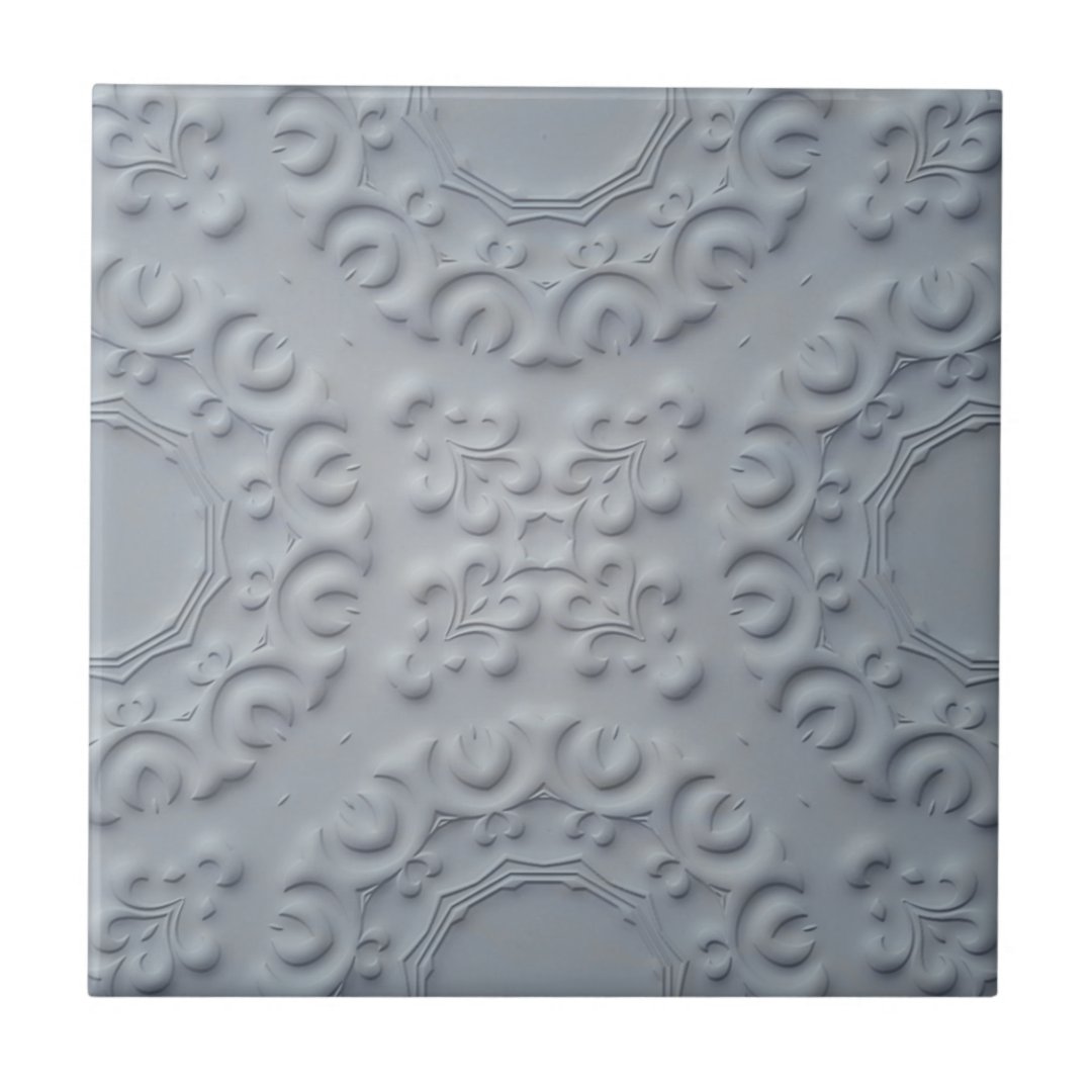 Elegant Ornate Vintage Gray Faux Bas Relief Ceramic Tile | Zazzle
