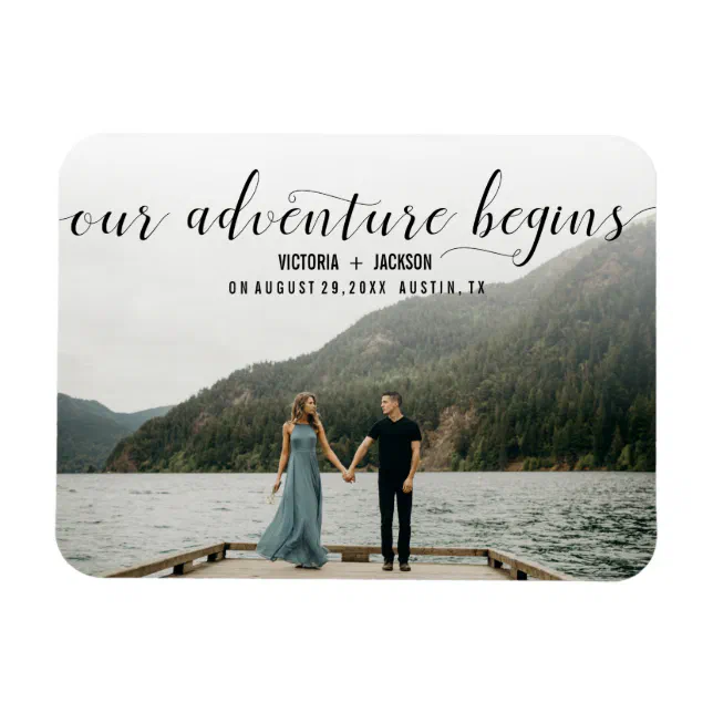 Elegant Our Adventure Save the Date Photo wedding Magnet | Zazzle