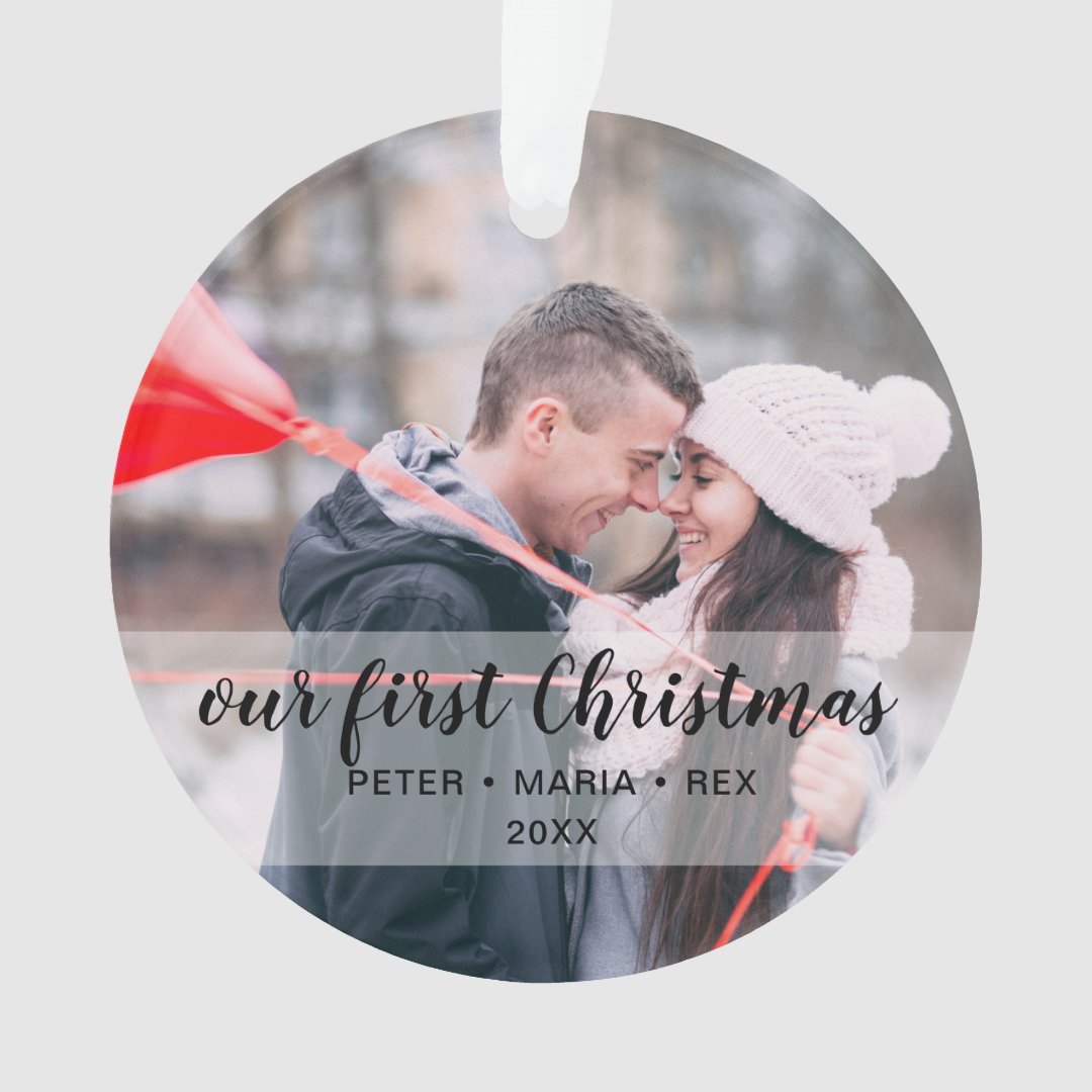 Elegant our first Christmas couple photo custom Ornament | Zazzle