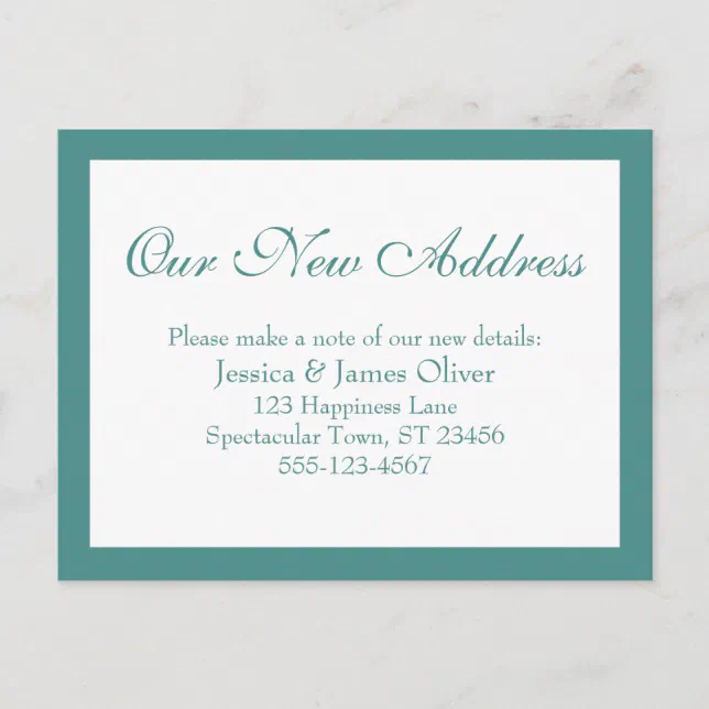 Elegant Our New Address Light Teal Bordered Postcard | Zazzle