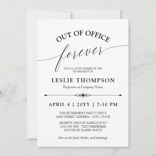 Elegant Out of Office Forever Retirement Party Invitation | Zazzle