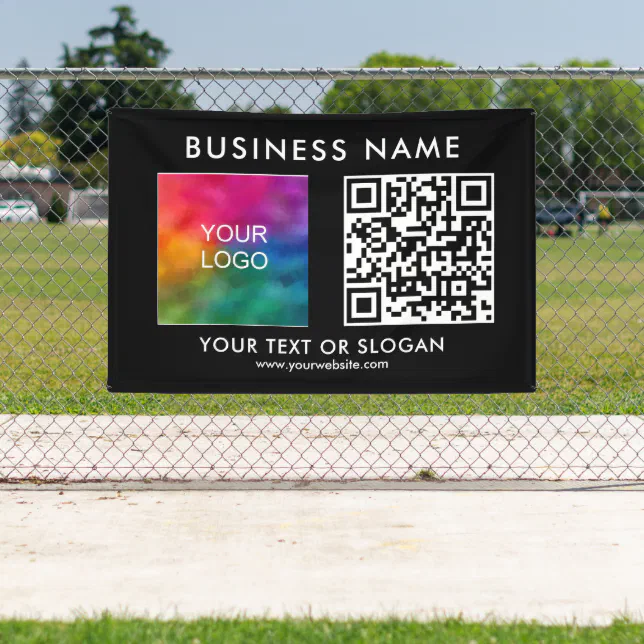 Elegant Outdoor Custom Business Logo QR Code Banner | Zazzle