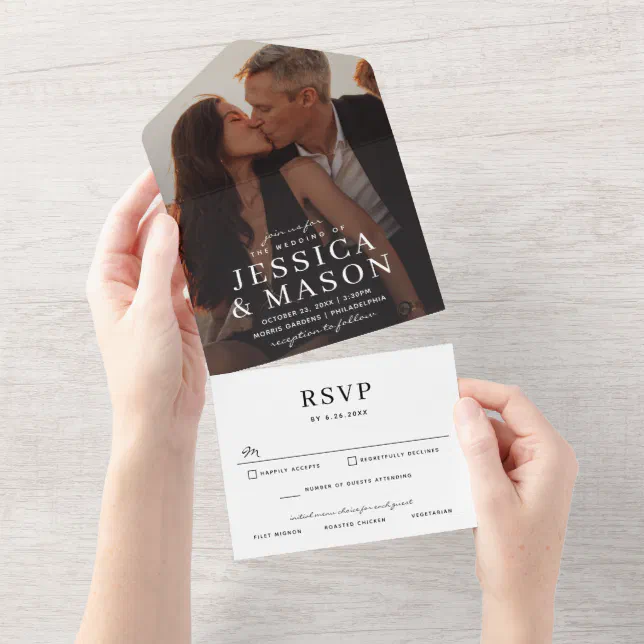 Elegant Overlay Modern Wedding Tri-Fold Invitation | Zazzle