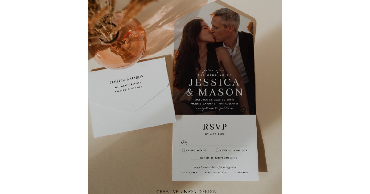 Elegant Overlay Modern Wedding Tri-Fold Invitation | Zazzle