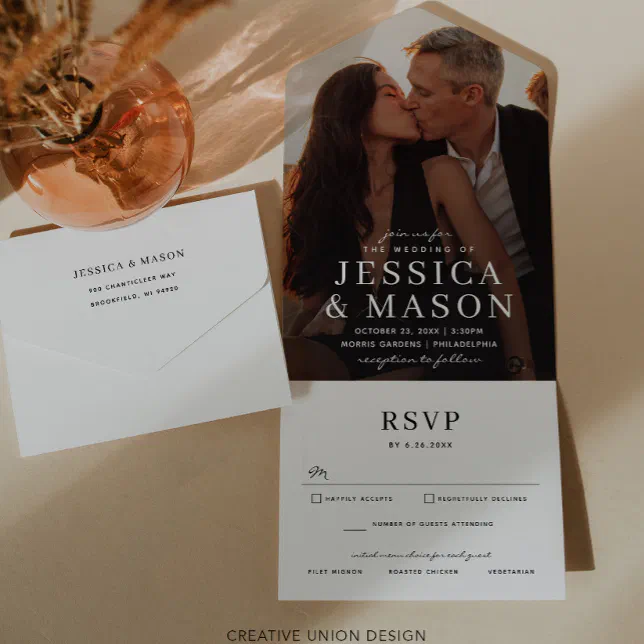 Elegant Overlay Modern Wedding Tri-Fold Invitation | Zazzle