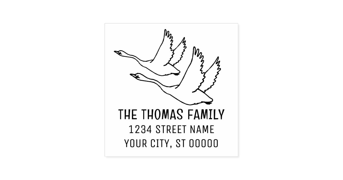 Elegant Pair of Flying Swans Name Address Self-inking Stamp | Zazzle