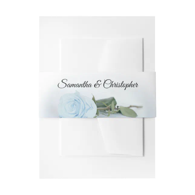 Elegant Pale Blue Rose Simple Glam Wedding Invitation Belly Band | Zazzle