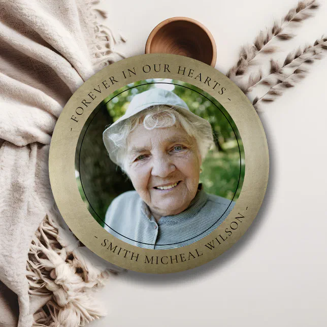 Elegant Pale Gold Foil Sympathy Memorial Photo Button | Zazzle