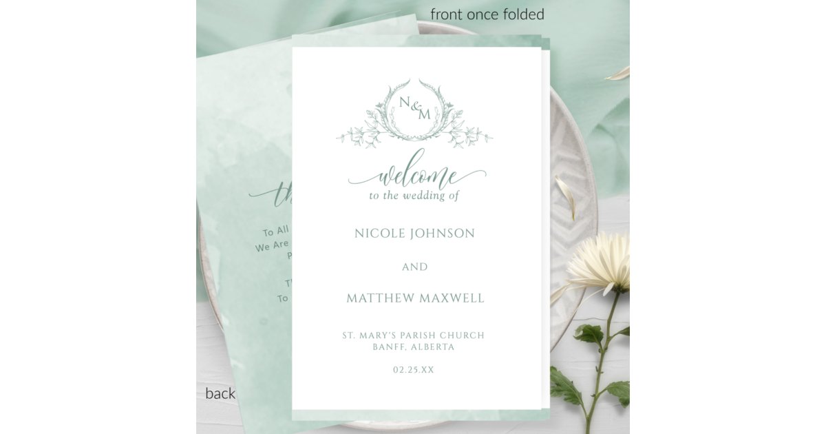 Elegant Pale Green Folded Wedding Ceremony Program | Zazzle