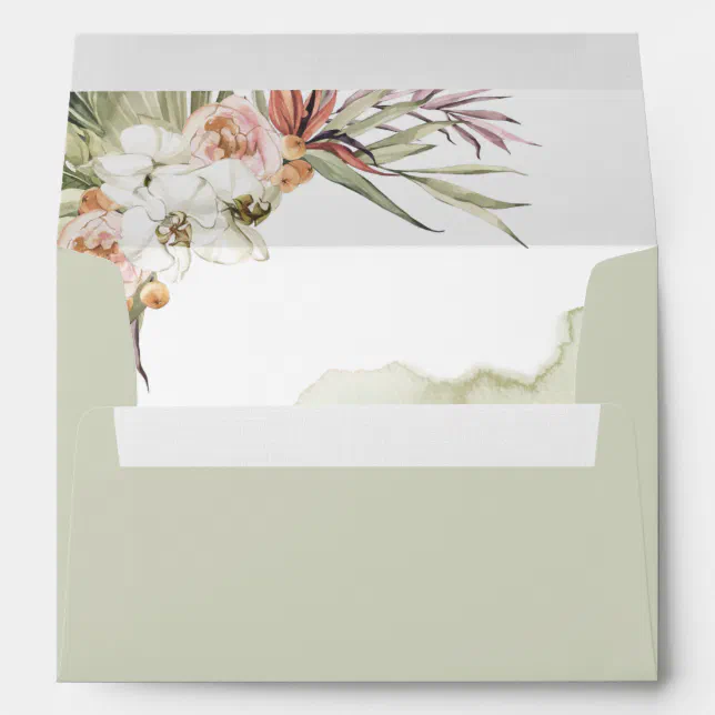 Elegant Pale Green, Palm Leaves and Floral Envelope | Zazzle
