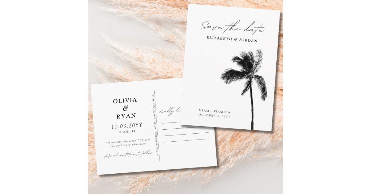 Elegant Palm Tree Save the Date Postcard | Zazzle