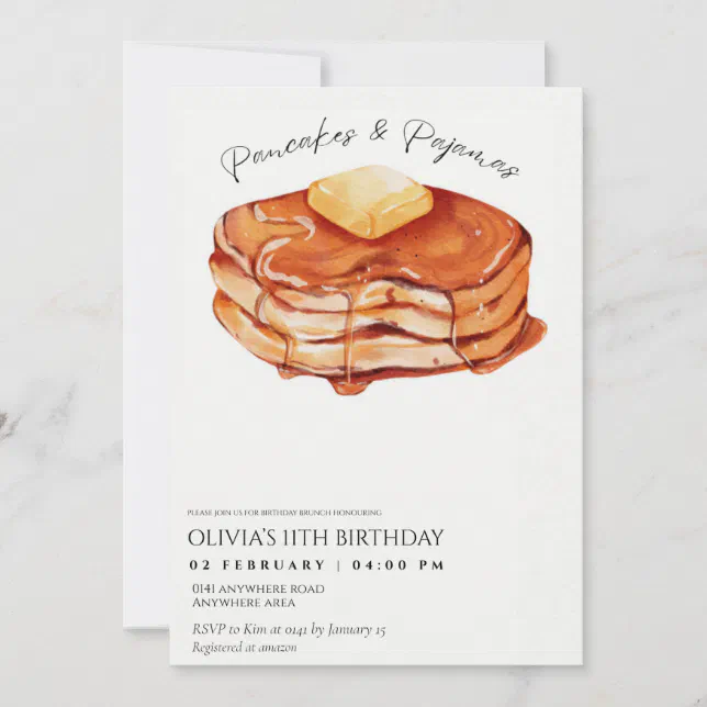 Elegant Pancakes Pajamas Birthday Invitation Zazzle