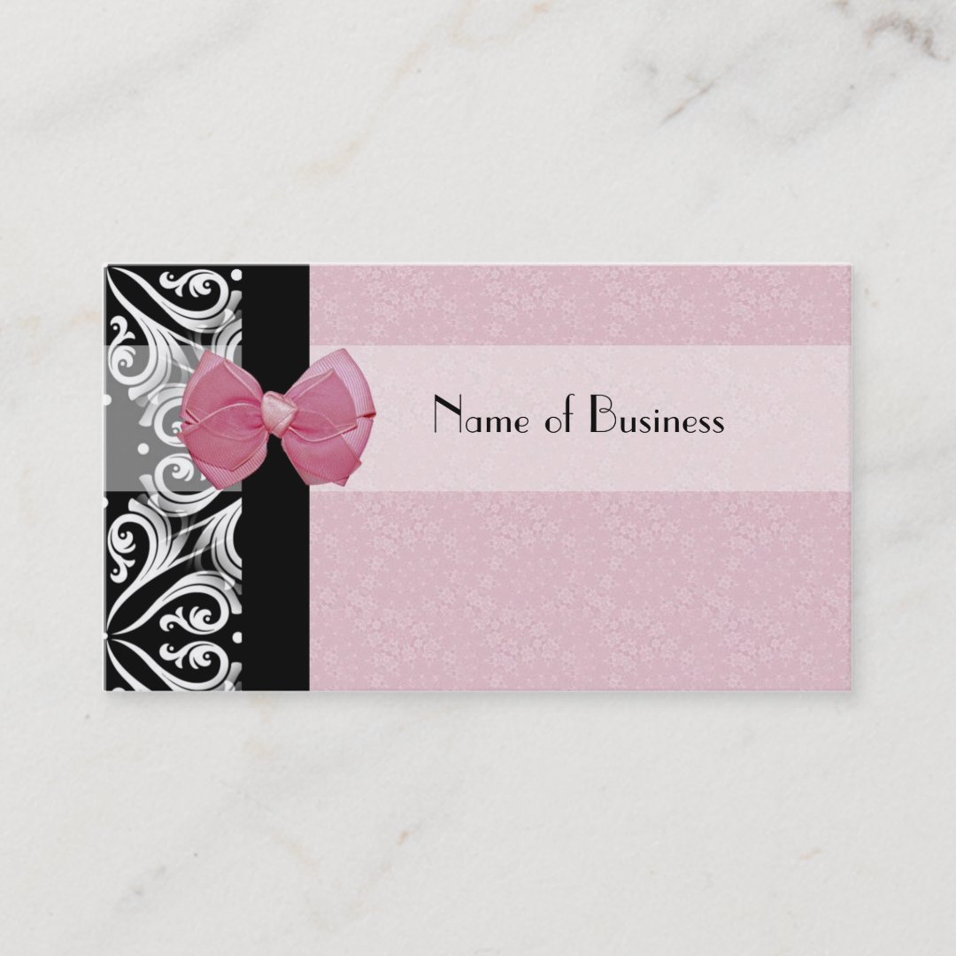 Elegant Parisian Damask Pink Ribbon Business Card | Zazzle