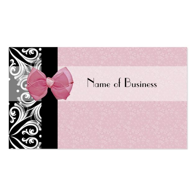 Elegant Parisian Damask Pink Ribbon Business Cards