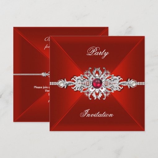 Elegant Party All Occasions Red Silver Jewel Invitation | Zazzle