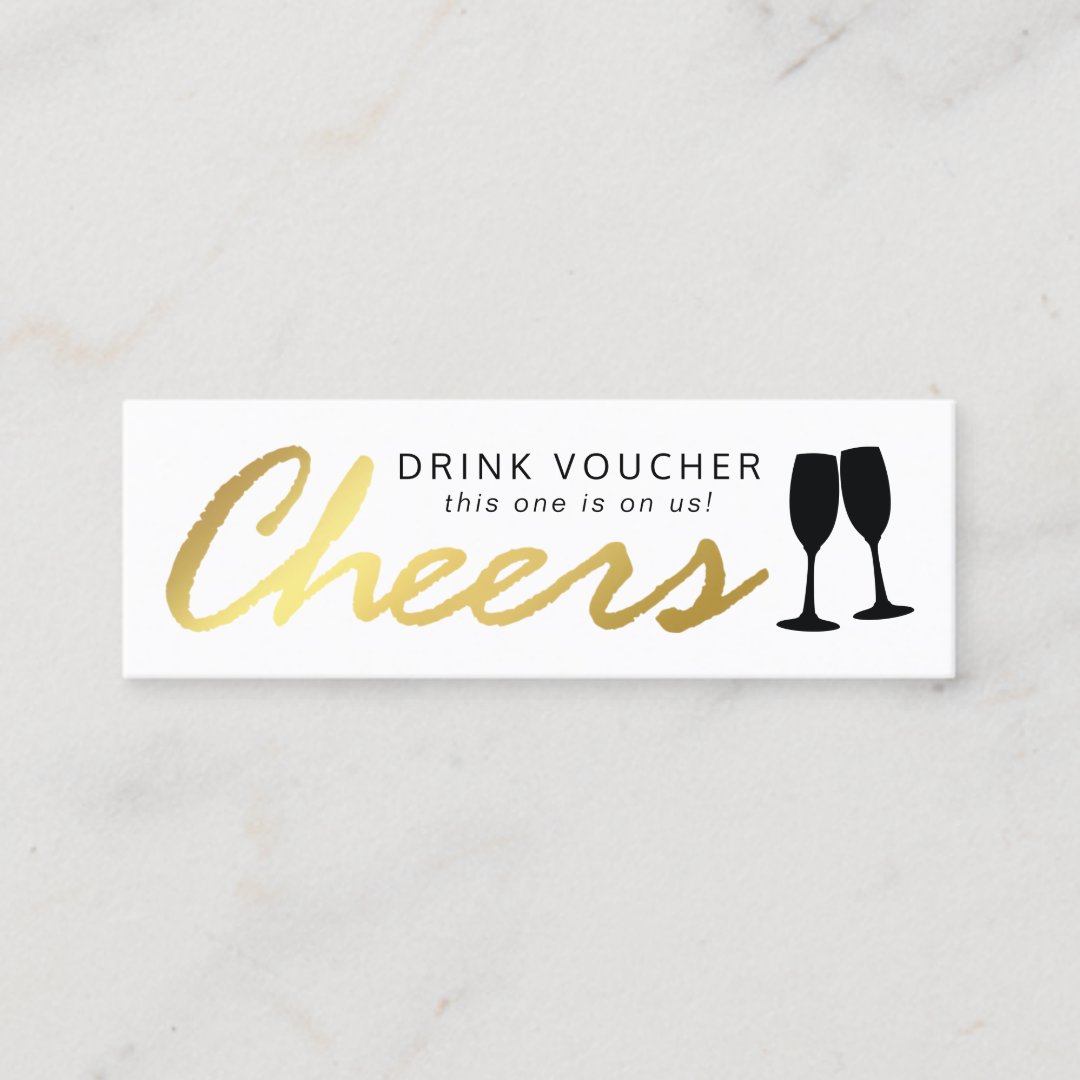 Elegant Party Free Drink Voucher | White Gold Mini Business Card | Zazzle