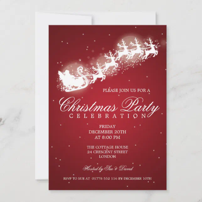 Elegant Party Santa Sparkle Red Invitation | Zazzle