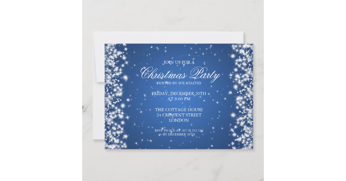 Elegant Party Sparkle Blue Invitation | Zazzle