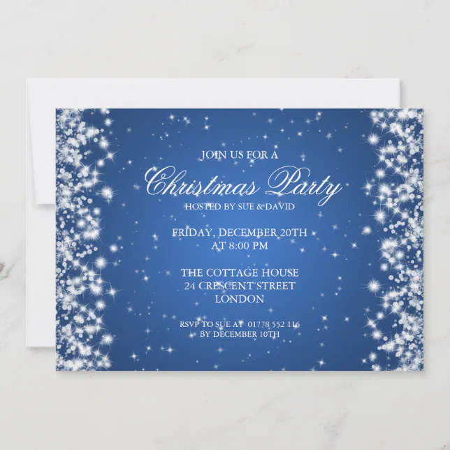Elegant Party Sparkle Blue Invitation | Zazzle
