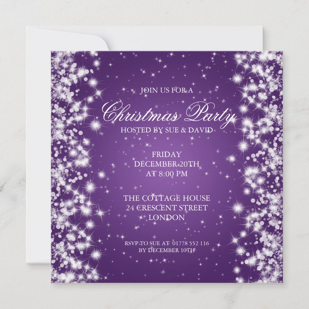 Elegant Party Sparkle Purple Invitation | Zazzle