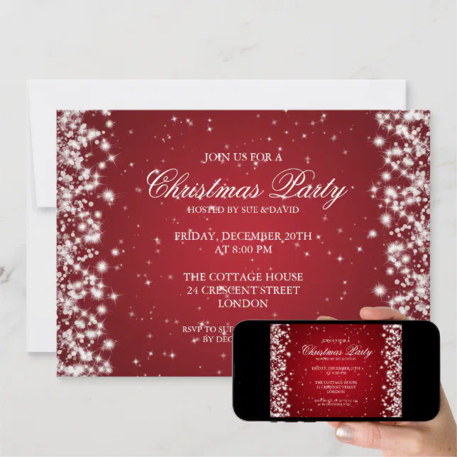 Elegant Party Sparkle Red Invitation | Zazzle