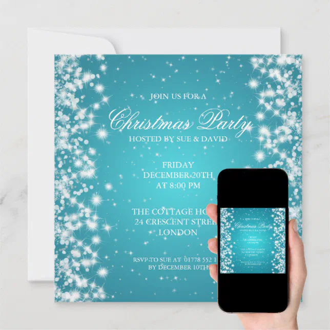 Elegant Party Sparkle Turquoise Invitation | Zazzle