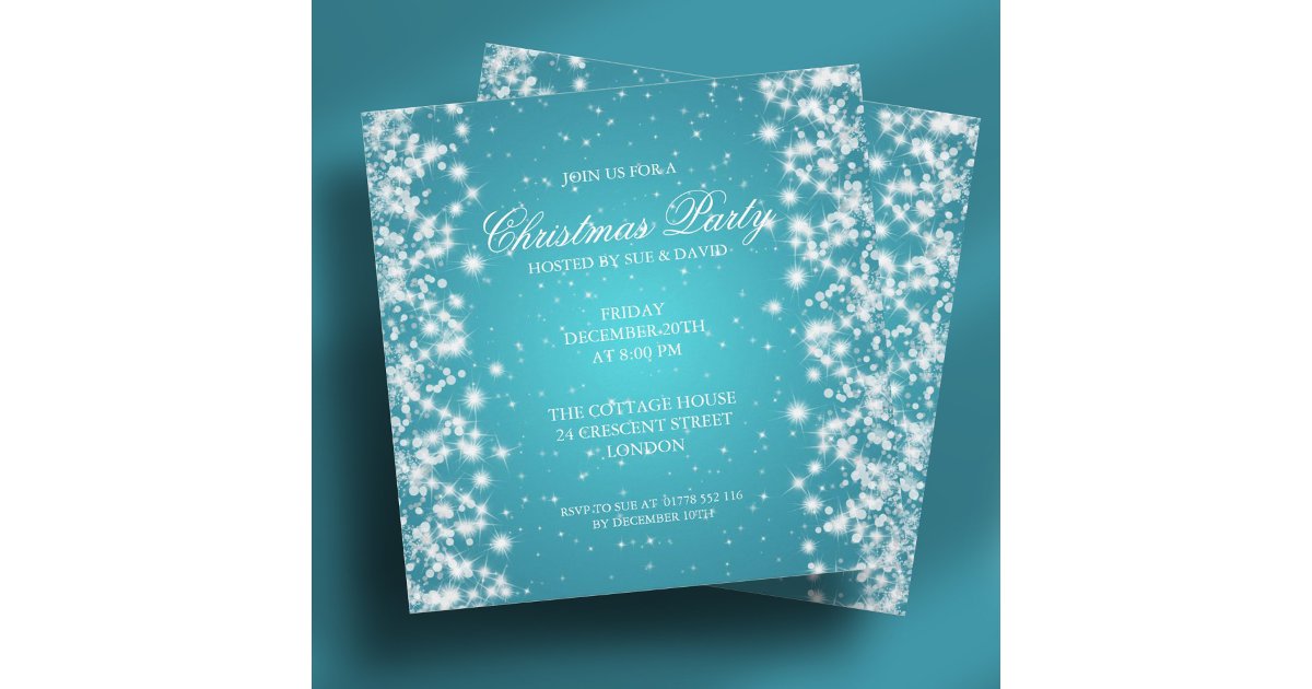 Elegant Party Sparkle Turquoise Invitation | Zazzle