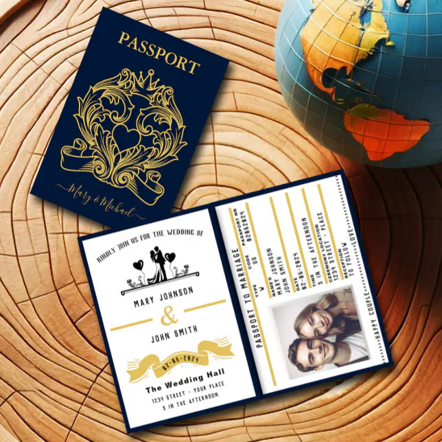 Elegant Passport Style Wedding Invitation | Zazzle