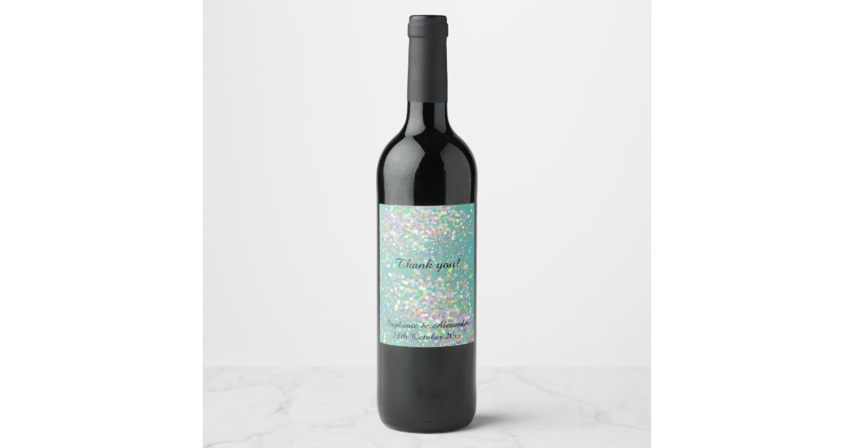 ELEGANT PASTEL AQUA HOLOGRAPHIC SPOT WINE WINE LABEL | Zazzle