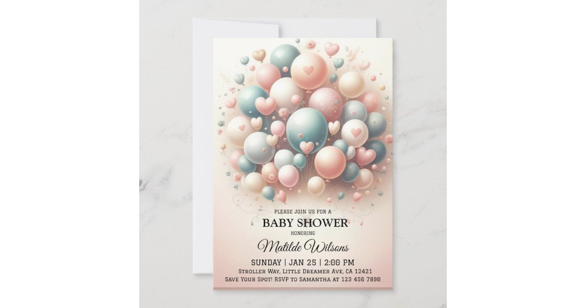 Elegant Pastel Balloon Bonanza Baby Shower Invitation | Zazzle