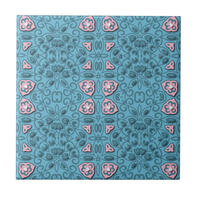 Elegant Pastel Blue and Pink Modern Damask Pattern Ceramic Tile | Zazzle
