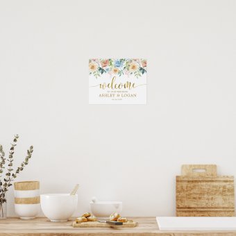 Elegant Pastel Blue Floral Wedding Welcome Poster | Zazzle