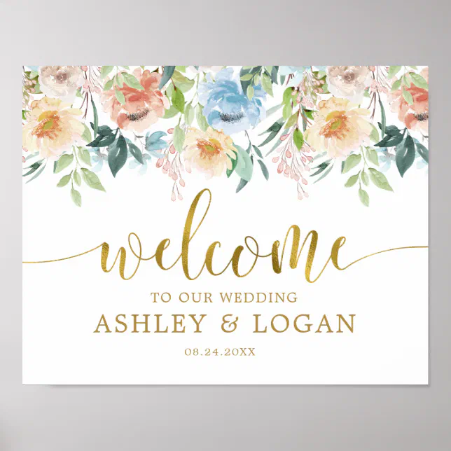 Elegant Pastel Blue Floral Wedding Welcome Poster | Zazzle