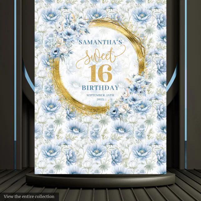 Elegant Pastel Blue Sweet Sixteen Gold Glitter Tapestry | Zazzle