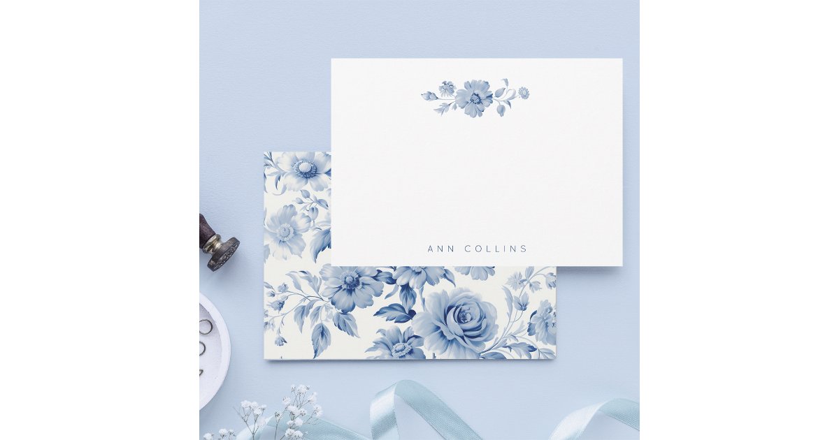 Elegant Pastel Blue Watercolor Roses Note Card | Zazzle