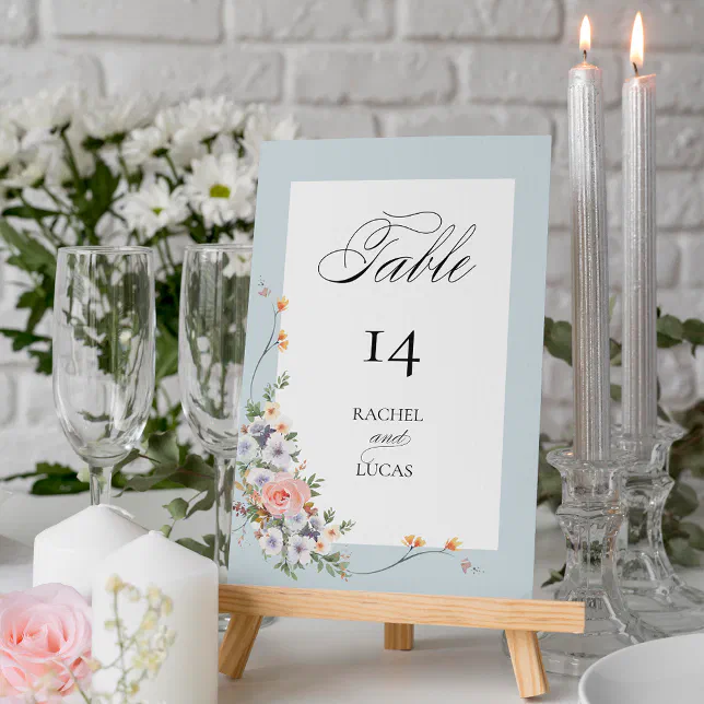 Elegant Pastel Boho Floral Calligraphy Table Number | Zazzle
