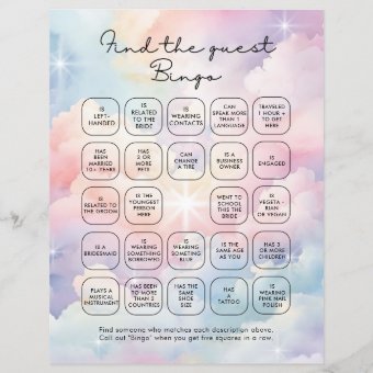 Elegant Pastel Clouds Find The Guest Bingo | Zazzle