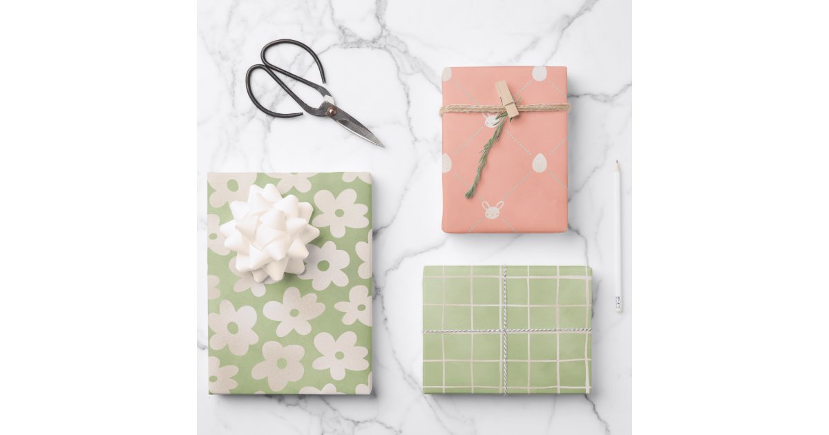 Elegant Pastel Daisy Flower Bunny Spring Easter Wrapping Paper Sheets ...