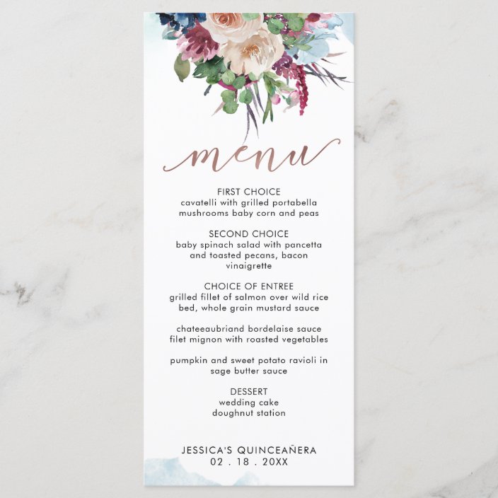 Elegant Pastel Floral Quinceañera Menu | Zazzle.com